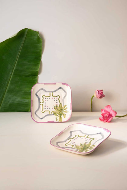 Buy Gyamati Hand Painted Purple And Green Ceramic Square Platter Online ...