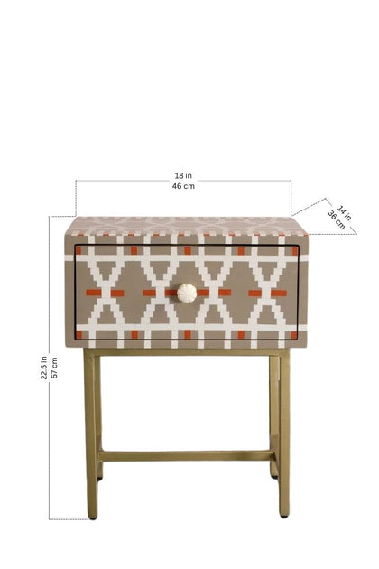 Buy Lattice Oriental Mango Wood And Metal And Resin Inlay Bedside Table ...