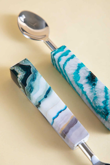 Buy Seaside Enamel Painted Green Steel And Aluminium Dessert Spoon Set ...