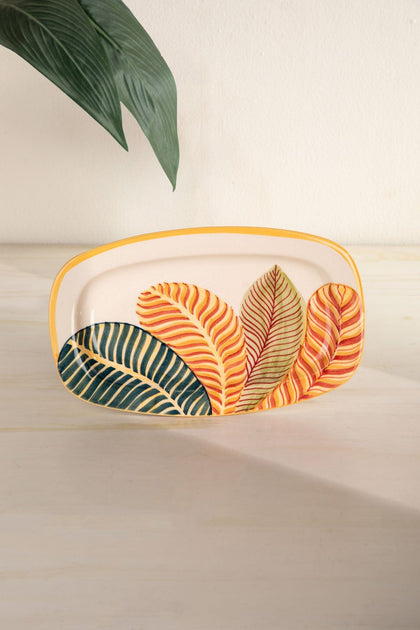 Buy Quemon Handpainted Green Ceramic Rectangular Platter Online ...